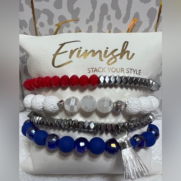 Erimish | Jewelry | Brand New Erimish Bracelets 4 Pc Stack Red White Blue | Poshmark